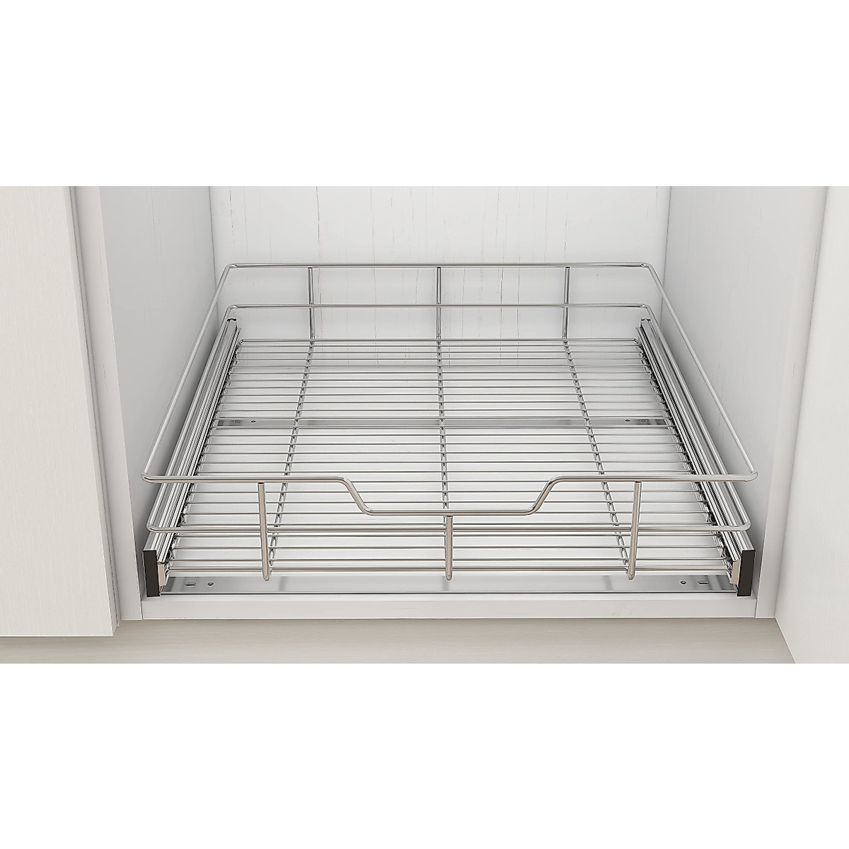Pull Out Cabinet Organizer - Slide Out Under Cabinet Basket for Kitchen, Bathroom, Pantry Heavy Duty Slide Out Shelves, Requires At Least 24” Cabinet Opening (23.6W x 22D x 5.5H inch, Chrome)