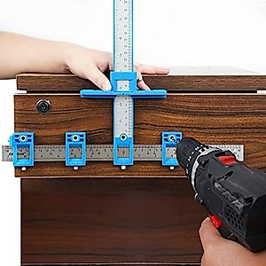 CONMCNK Cabinet Hardware Jig, Cabinet Hardware Template Tool-Adjustable Drill Guide for Fast and Accurate Installation of Door and Drawer Front Knobs, Pulls and Handles,Blue