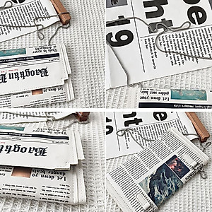 Van Caro Women Novelty Newspaper Evening Handbag,Fashion Envelope Clutch Crossbody Shoulder Purse,PU Leather Letters Chain Purse,White