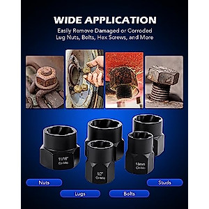 OMT Impact Nut and Bolt Extraction Tool Set, Rusted Damaged Stripped Nut and Bolt Remover Tool Kit, Nut Bolt Extractor Socket Set in 13 SAE and Metric Sizes for 3/8 Inch Drive with Case