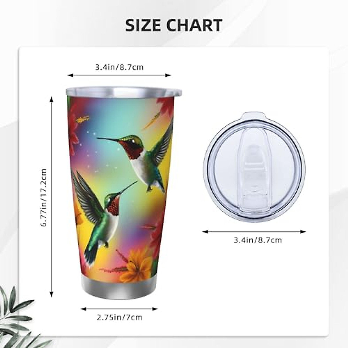 Groamaup 20oz Hummingbirds Stainless Steel Insulated Tumbler with Lid and 3pcs Straw Sets, Watercolor Car Cup for Cold and Hot Drinks, Coffee Mug for Travel Office and Home Use