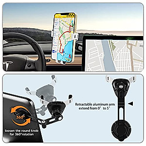 Optukeop Phone Mount for Tesla Model Y/3/X/S [Ultra Stable&Never Fall] Hands Free Car Phone Holder for 4-6.9" Phones, Angle Length Adjustable Arm Cell Phone Holder Car, Tesla Model Y 3 Accessories