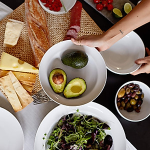 EuroCeramica Essential Bowls Set, 4 Piece 8.9'' Entrée Bowls and 1 Piece 12.99'' Serving Bowl, Classic White