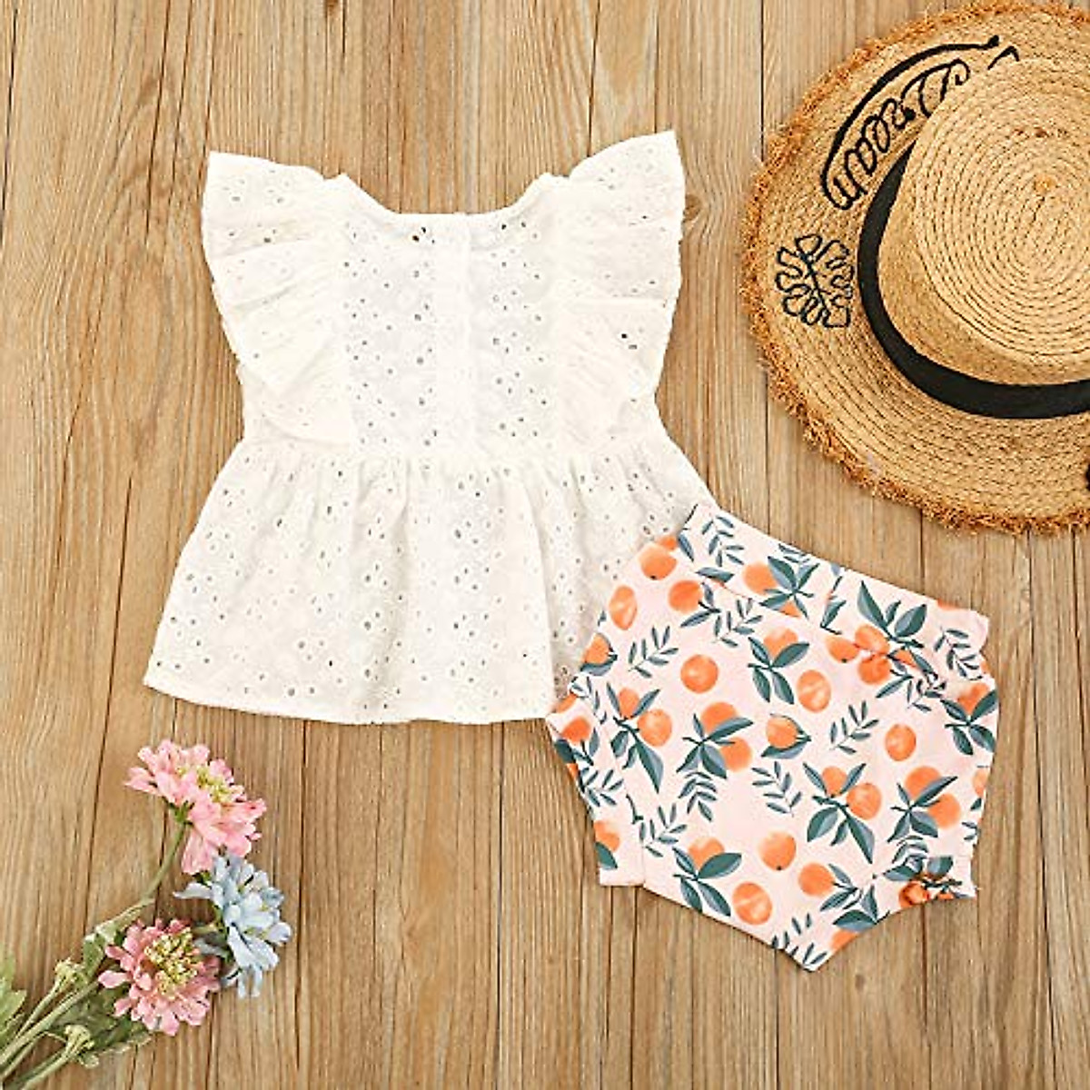 Mubineo Toddler Baby Girl Summer Ruffle Sleeveless Lace Tops Bloomers Shorts Clothes Outfits (White, 12-18 Months)