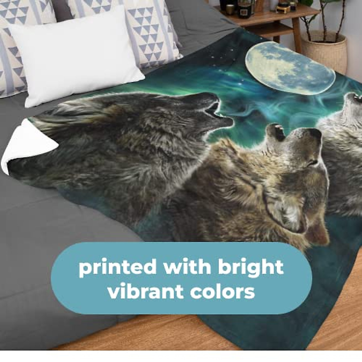 Dawhud Direct III Howling Wolf Fleece Blanket for Bed, 75" x 90" Queen Size Moon Fleece Throw Blanket for Women, Men and Kids - Super Soft Plush Wolf Blanket Throw Plush Blanket Wolf Gifts