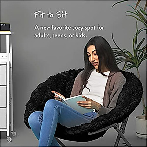 Urban Shop Oversized Mongolian Faux Fur Saucer Chair, Black