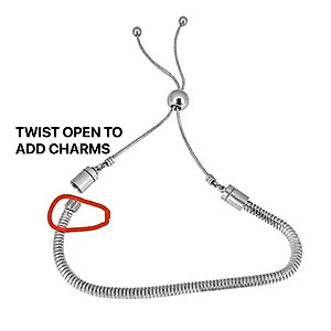 Adjustable European Charm Bracelets 3mm Steel Snake Chain Fits Pandora Beads Pendants & More (Black Leather Sliding Bracelet)