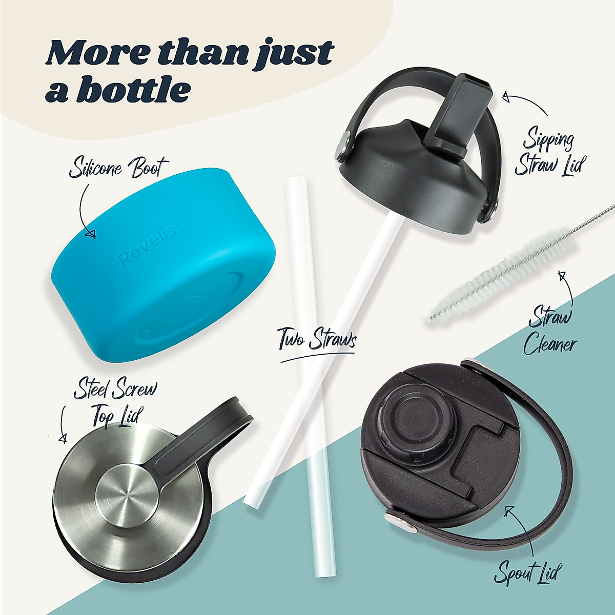 Revelist Sports Water Bottle - 32 Oz, 3 Lids (Straw Lid, Spout & Screw Top) with Boot, Vacuum Insulated Stainless Steel, Double Walled, Reusable Water Flask, Metal Canteen - Caribbean Blue