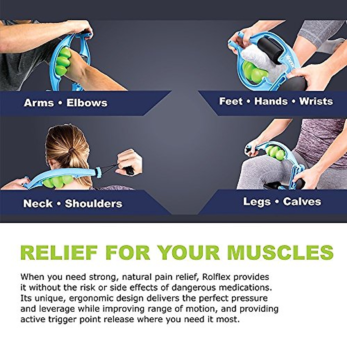 Rolflex Arm & Leg Massager - Forearm & Calf Roller - Tennis & Golfer's Elbow, Carpal Tunnel, Tendonitis, Wrist, Hand, Calf, Foot, & Thigh Relief - Trigger Point - Active & Myofascial Release