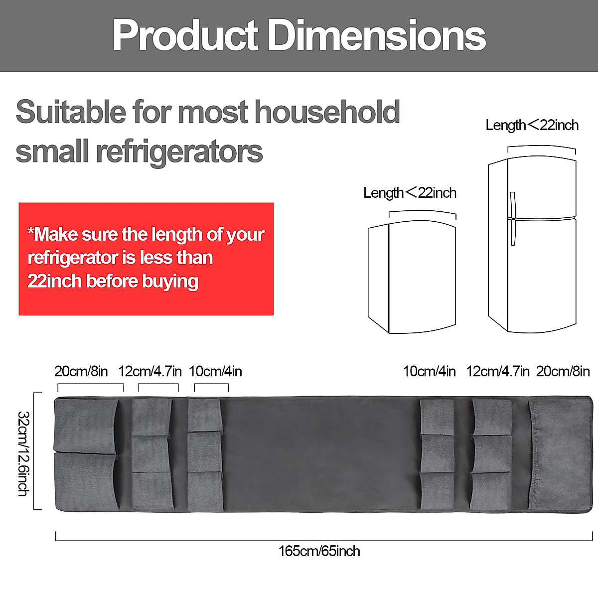 Lafulling Fridge Dust Cover Top, Mini Fridge Caddy Organizer Storage Bag with 15 Extra Large Fabric Pockets for Dorm, Pantry, Plate, Silverware, Spice, Cutlery, Napkins, Other Daily Stuff