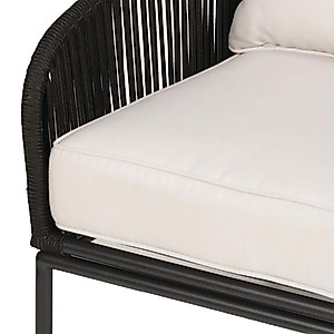 Four Seasons Courtyard Carrabelle 3 Piece Outdoor Patio Furniture Set with 2 Woven Rope Backrest Design Cushioned Chairs and Round Side Table, Black