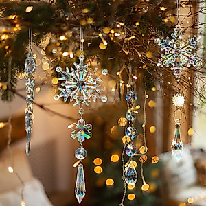 GuassLee 18pcs Crystal Christmas Tree Ornaments - Iridescent Acrylic Snowflake Icicle Drop Crystal Hanging Ornaments for Tree Iridescent Party Decor Christmas Frozen Themed Birthday Decor