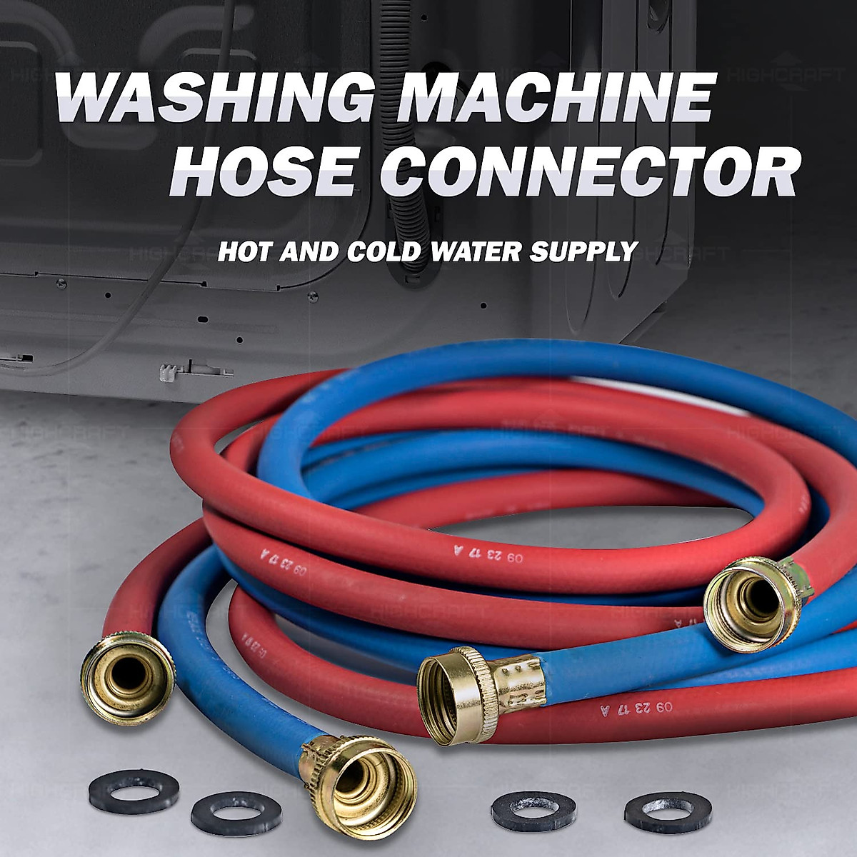 Highcraft CNCT2564L Hose Connector, for Hot and Cold Water, Washing Machine Supply Line, EPDM Rubber Tube Cover 4 Feet (Pack of 2 1 Ft, Red/Blue