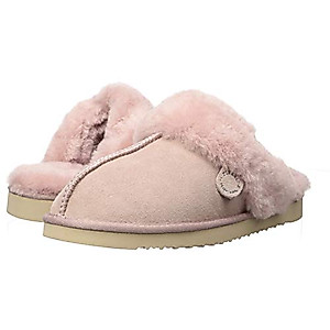 Dearfoams Womens Fireside Sydney Shearling Fur Indoor/Outdoor Scuff With Wide Widths Slipper, Dusty Pink, 9 US