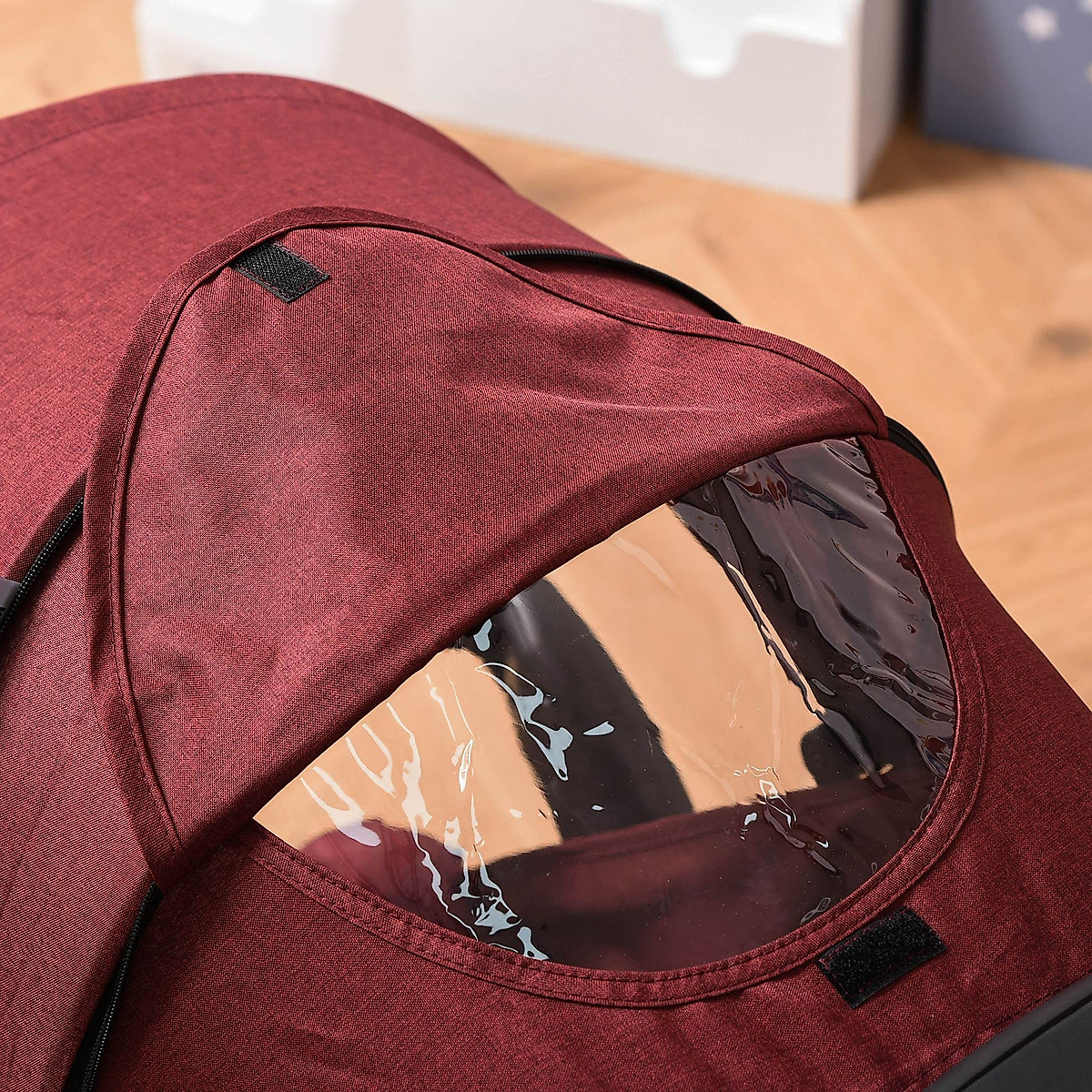 Qaba Baby Stroller Foldable Carriage for Toddler with Adjustable Backrest and Canopy Suspension System Rubber Tire 5-Point Harness Cup Holder Storage Basket Red