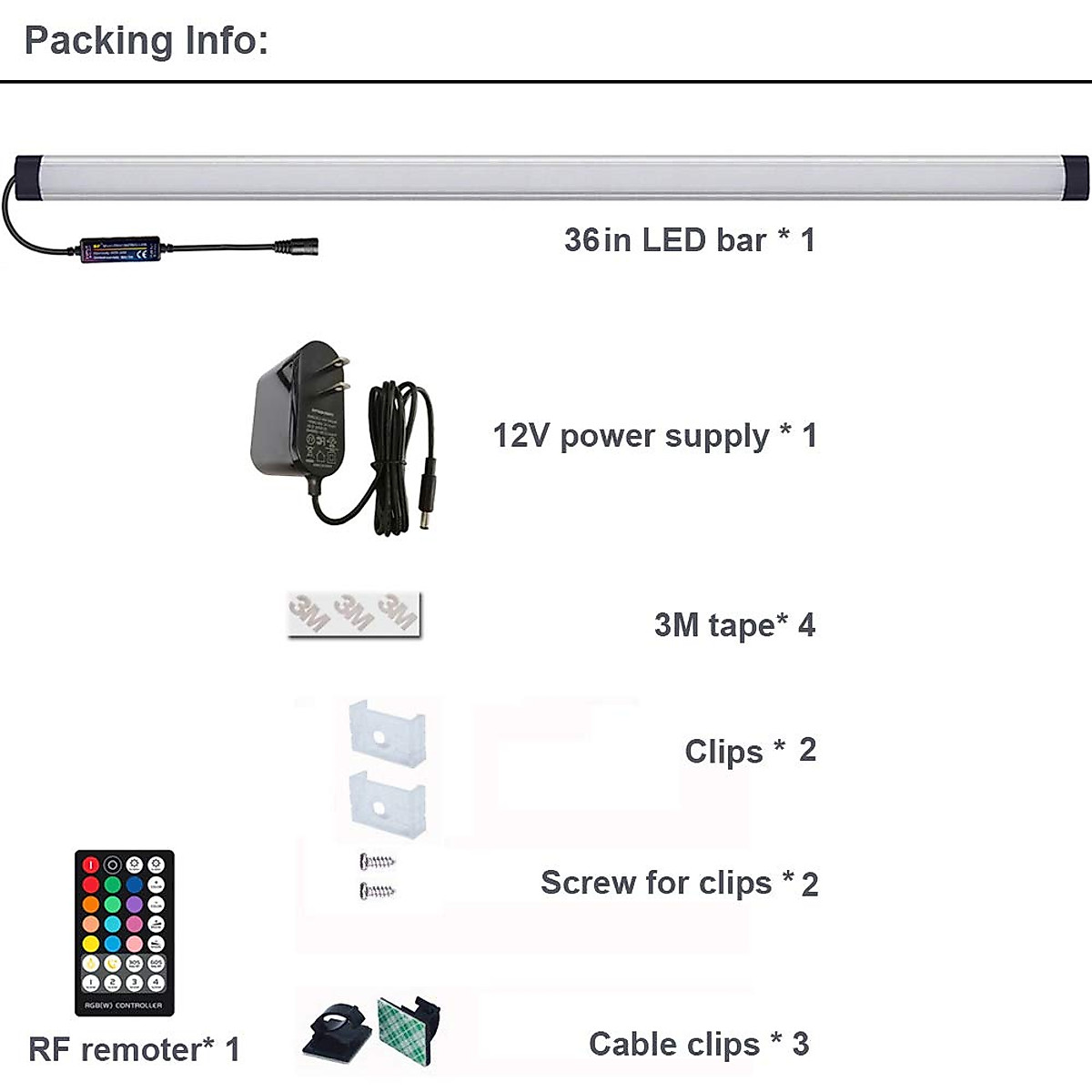 LAIFUNI Dimmable Under Cabinet Lighting, RGB LED Light Bar, RF Remote Control Lamp, Multicolor Under Counter Lights for Desk, Room, Cupboard, Hallway, Shelf, Closet (36 Inch)