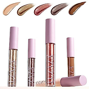 LUXAZA Neutral Brown Liquid Eyeshadow Set, 5Pcs - Long Lasting, Highly Pigmented, Quick-Drying Sparkling Eye Shadow Makeup, Multi-Use, Travel Friendly