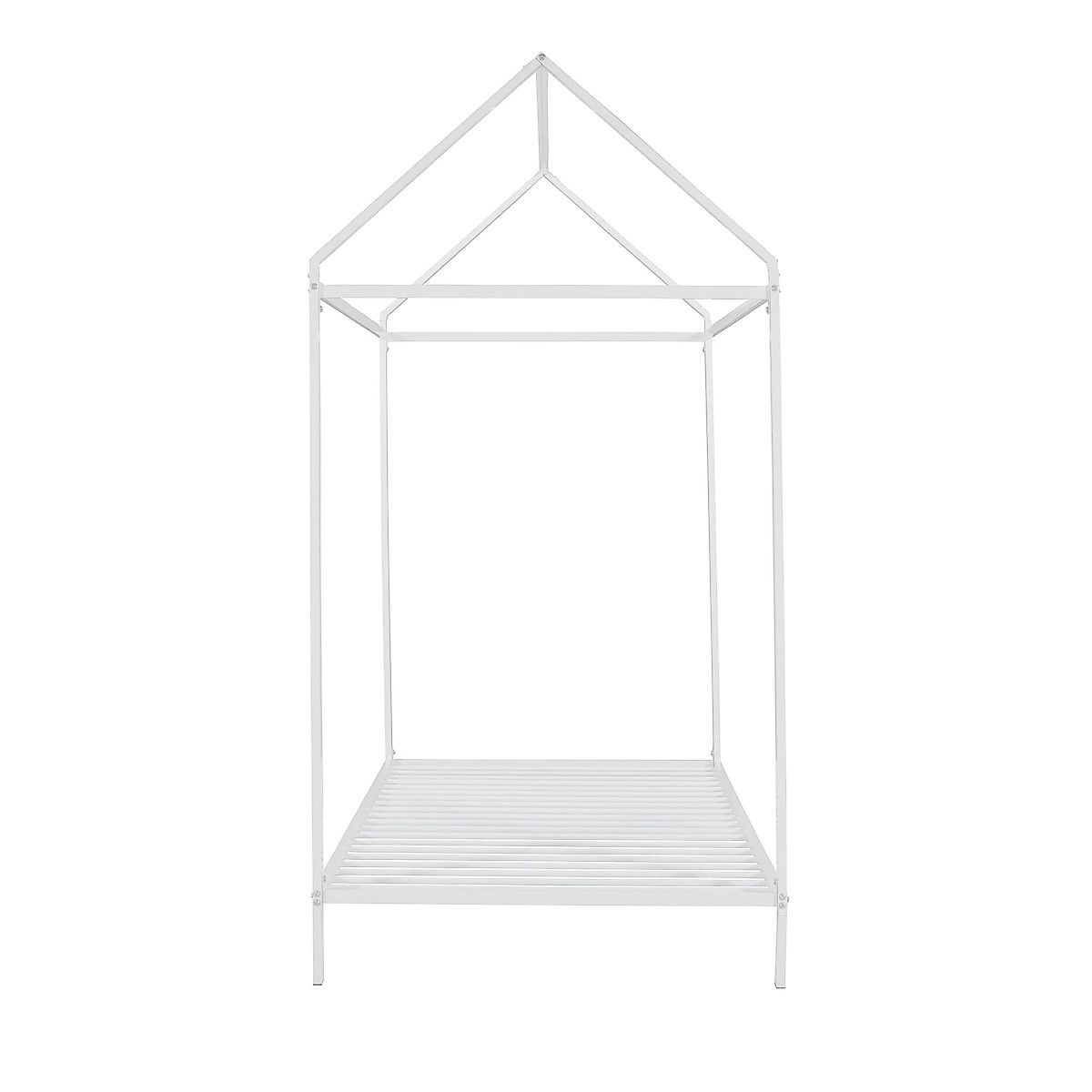 Twin House Bed for Kids, Montessori Bed Frame Metal Platform Bed Floor Bed for Boys Girls, No Box Spring Needed - White