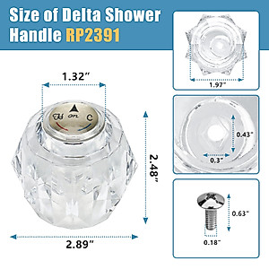 Faucet Handle Replacement for Delta Faucet RP2391 Clear Shower Knob Kit, Single Knob with an Offset Hole Perfect Fit Shower or Tub Sized at 2-1/2" X 2-1/8"
