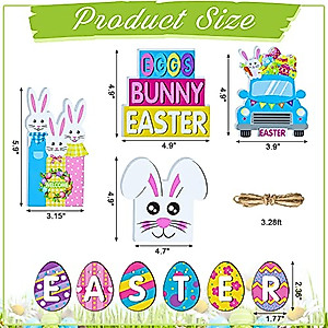 5 Pcs Easter Tiered Tray Decor Decorations Set, Farmhouse Easter Wooden Signs Table Centerpieces with Mini Easter Eggs Garland, Cute Easter Bunny Table Decor for Home Indoor Welcome Sign Easter Gift