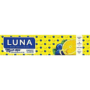 LUNA Mash-Ups - LemonZest + Blueberry Flavor - Gluten-Free - Non-GMO - 7-9g Protein - Made with Organic Oats - Low Glycemic - Whole Nutrition Snack Bars - 1.69 oz. (15 Count)