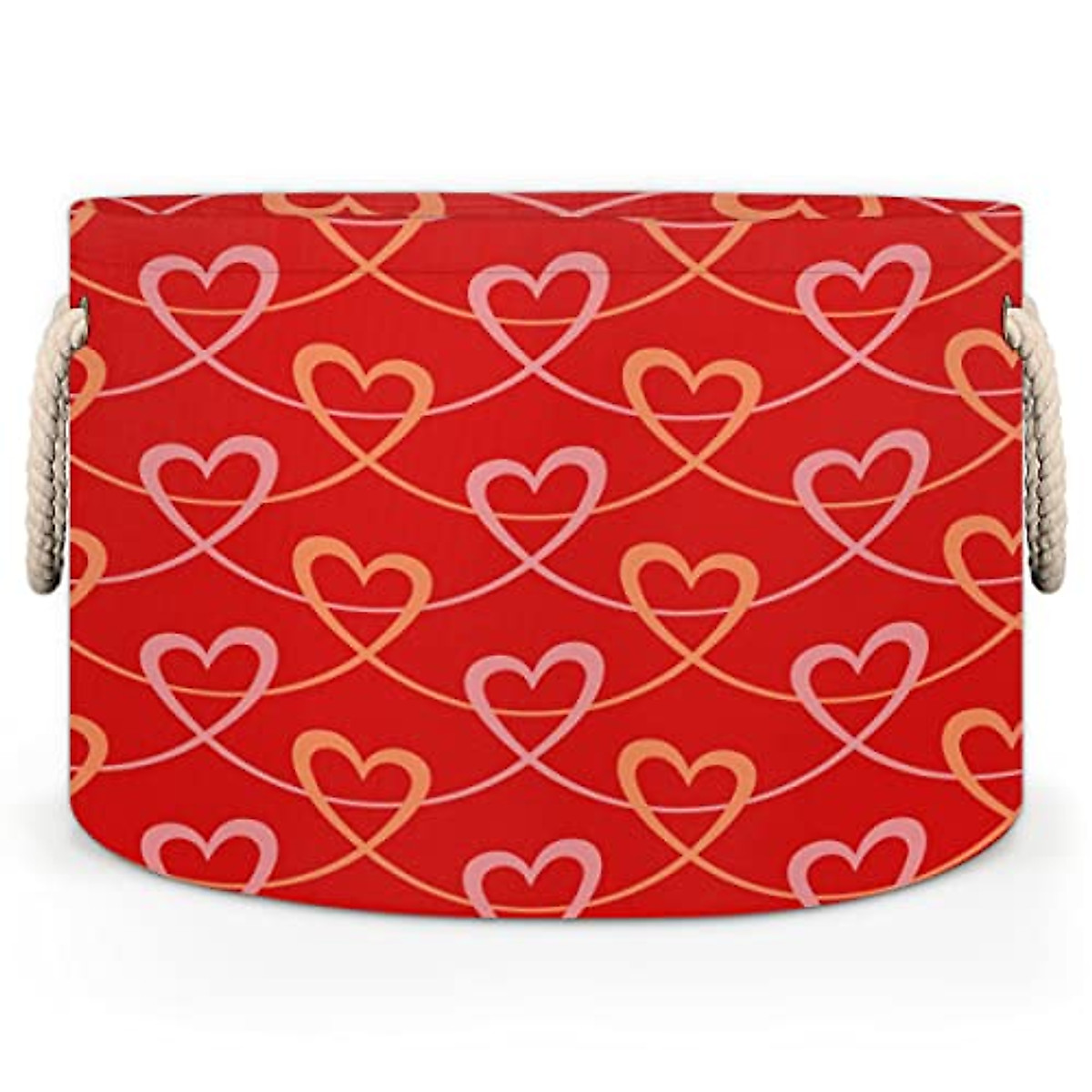 Red Valentines Day Love Heart (4) Large Round Baskets for Storage Laundry Baskets with Handles Blanket Storage Basket for Bathroom Shelves Bins for Organizing Nursery Hamper Girl Boy