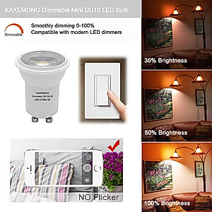 KAKEMONO Dimmable MR11 GU10 Base LED Bulb 35mm Mini/Small Spotlight 120V 3W Track Light, 20watt 35W Halogen Equivalent, Warm White 2700K, Pack of 4