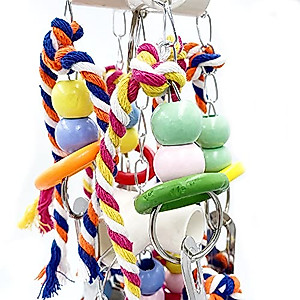 GILYGI New Upgraded Pots and Multicolored Ring Toys, Pullable 8 Stainless Steel Cups and 8 Wooden Ring Toys for Large and Extra Large Parrot Amazons Macaws African Greys Cockatoos