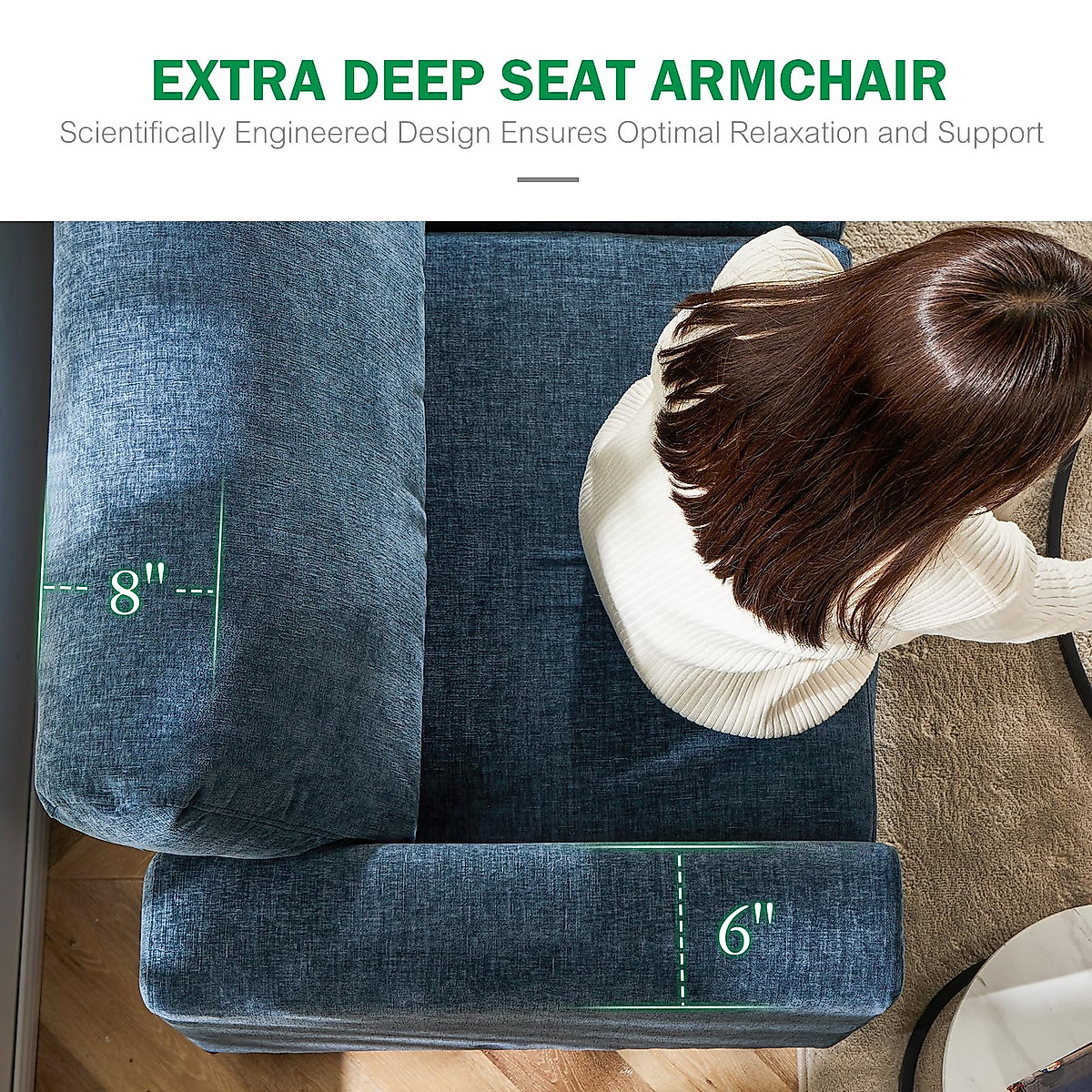 ABCASA 38.5 Oversized Accent Chair with Storage Blue Chenille, Single Modern Accent Sofa Chair with Arms for Apartment Living Room (21" Deep Seat)