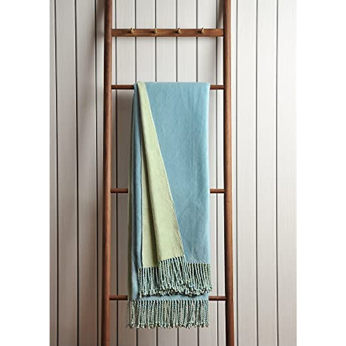 EP Mode Reversible Fringed Mulberry Silk Throw Blanket for Sofa (Crystal Blue/Lime)