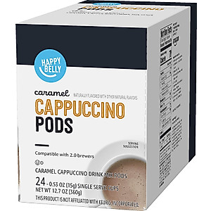 Amazon Brand - Happy Belly Cappuccino Coffee Pods Compatible with 2.0 K-Cup Brewers, Caramel Flavored, 24 Count