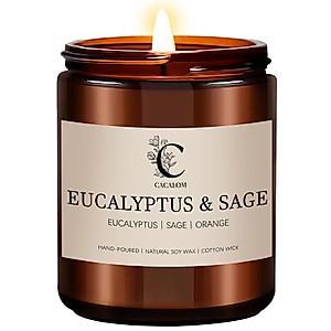 Eucalyptus & Sage Scented Candles, Long Lasting Burn Candle for Home Scented, Hand Poured Soy Wax Candles for Women and Men, 7oz