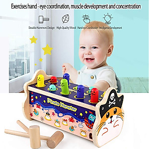 Groundhog Pounding Bench Game Pirate Theme Hammering Pounding Toys Kids Hammer & Pound Toy Pounding Game for Single and Double Kids Early Montessori Educational Tool Gift for Kids Girls Boys Age 3+