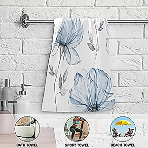 Jucciaco Blue Hand Towel for Bathroom Kitchen, Absorbent Blue Floral Flowers Bath Hand Towels Decorative, Soft Polyester Cotton Towels for Hand, 28x14 inches, Set of 2