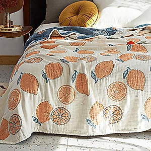 Scientific Sleep Lemon 100% Cotton Muslin Blanket Throw Cover for Bed, Couch & Sofa, Cozy Soft Lightweight Warm Bedspread Coverlet (9, F/Q 78" X 90")