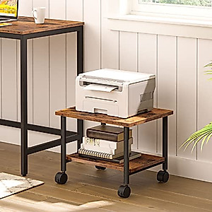 HOOBRO Industrial Printer Stand, 2-Tier Printer Cart with Storage, Under Desk Storage Cart on Wheels for Home and Office, Rustic Brown and Black BF02PS01