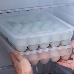BEVOVBE Egg Holder For Refrigerator，Egg Storage Container Cartons Plastic Fridge Organizer Bins，Kitchen Freezer Deviled Egg Tray Containers With Lid Stackable 1pack