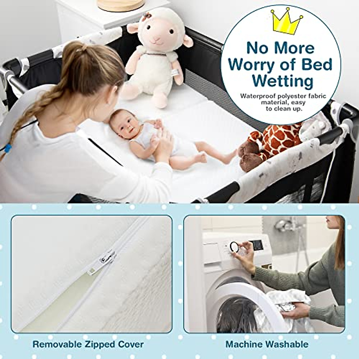 BABY JOY Pack n Play Mattress Pad, Dual Sided 2’’ Thick Foldable Mini Toddler 38''x26'' Crib Mattress w/Carrying Bag, Removable Zippered Cover, Portable Playard Mattress for Baby Toddlers