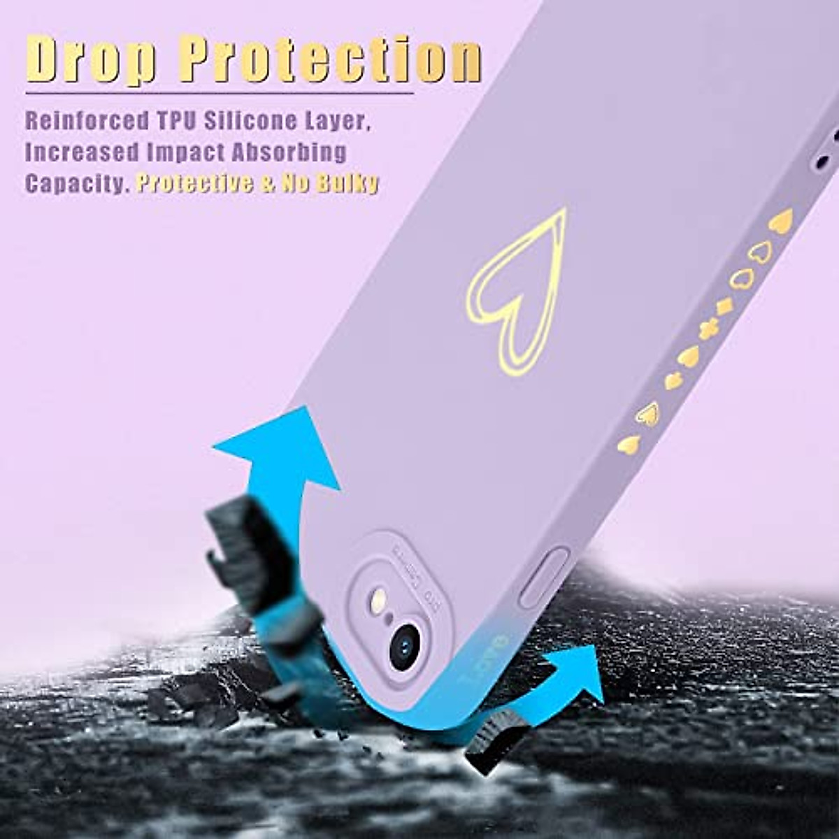 Teageo for iPhone SE 2022/ 2020, iPhone 7/ 8 Case for Women Girls, Cute Luxury Heart [Soft Anti-Scratch Full Camera Lens Protective Cover] Silicone Girly Shockproof Phone Case-Purple