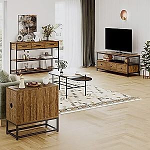 HIFIT Console Table with 3 Drawers, Industrial Sofa Table, Entryway Table with 3-Tier Storage Shelves, Rustic Narrow Entry Table for Living Room/Entryway/Hallway, Stable Metal Support, Walnut Brown