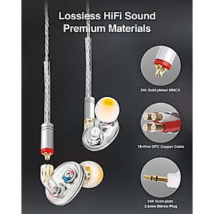 Luxtude CX1 Earphones Wired Earbuds in-Ear Monitor Headphones, Tangle-Free MMCX Corded Noise-Isolating IEM Ear Phones, HiFi Sound DD Bass Driven Sound, Carry Case, Ear Buds Tips (Clear Brown, No Mic)