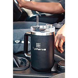 Tycheros 40 oz Tumbler with Handle and Straw- Reusable Vacuum Stainless Steel Insulated Water Bottle- Travel Mug that Keeps drink Hot OR Cold for Hours (blue)