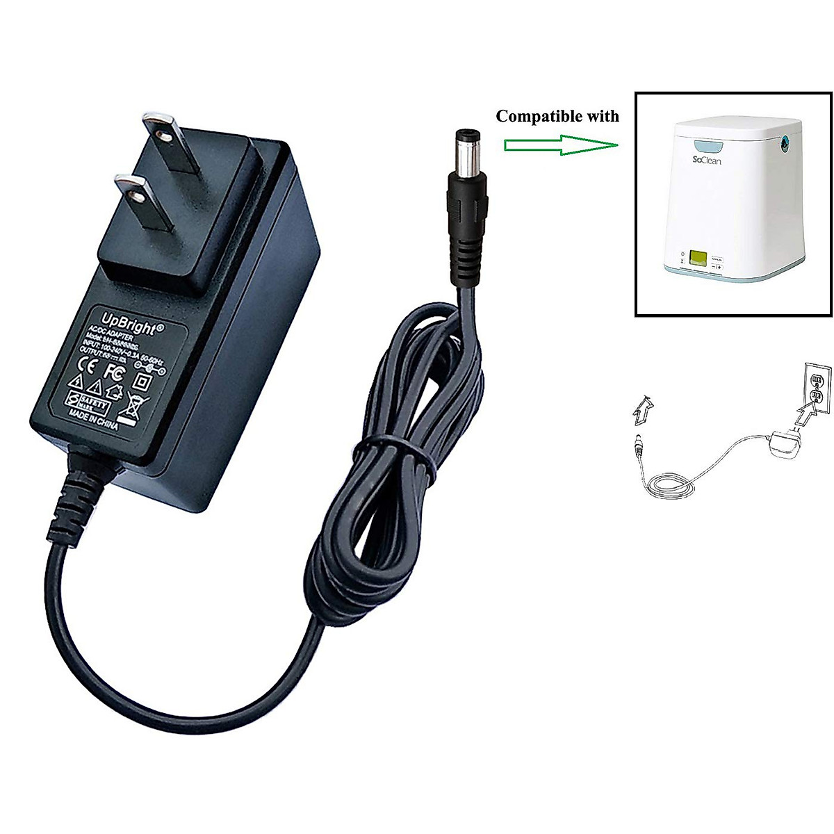 UpBright 12V AC/DC Adapter Compatible with SoClean 2 Automated CPAP Sanitizer Equipment PN PNA1210 SoClean2 SC1200 S9K SC1200-PNA1109 CAP1007 PN1207 So Clean2 Cleaner 2A Power Supply Battery Charger