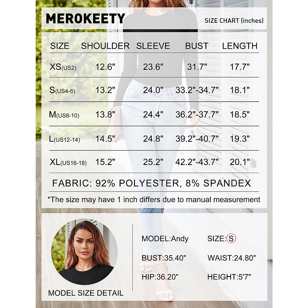 MEROKEETY Women Long Sleeve Slim Fit Crop Shirt Ribbed Knit Tops Casual Round Neck Y2K Tees Black Medium