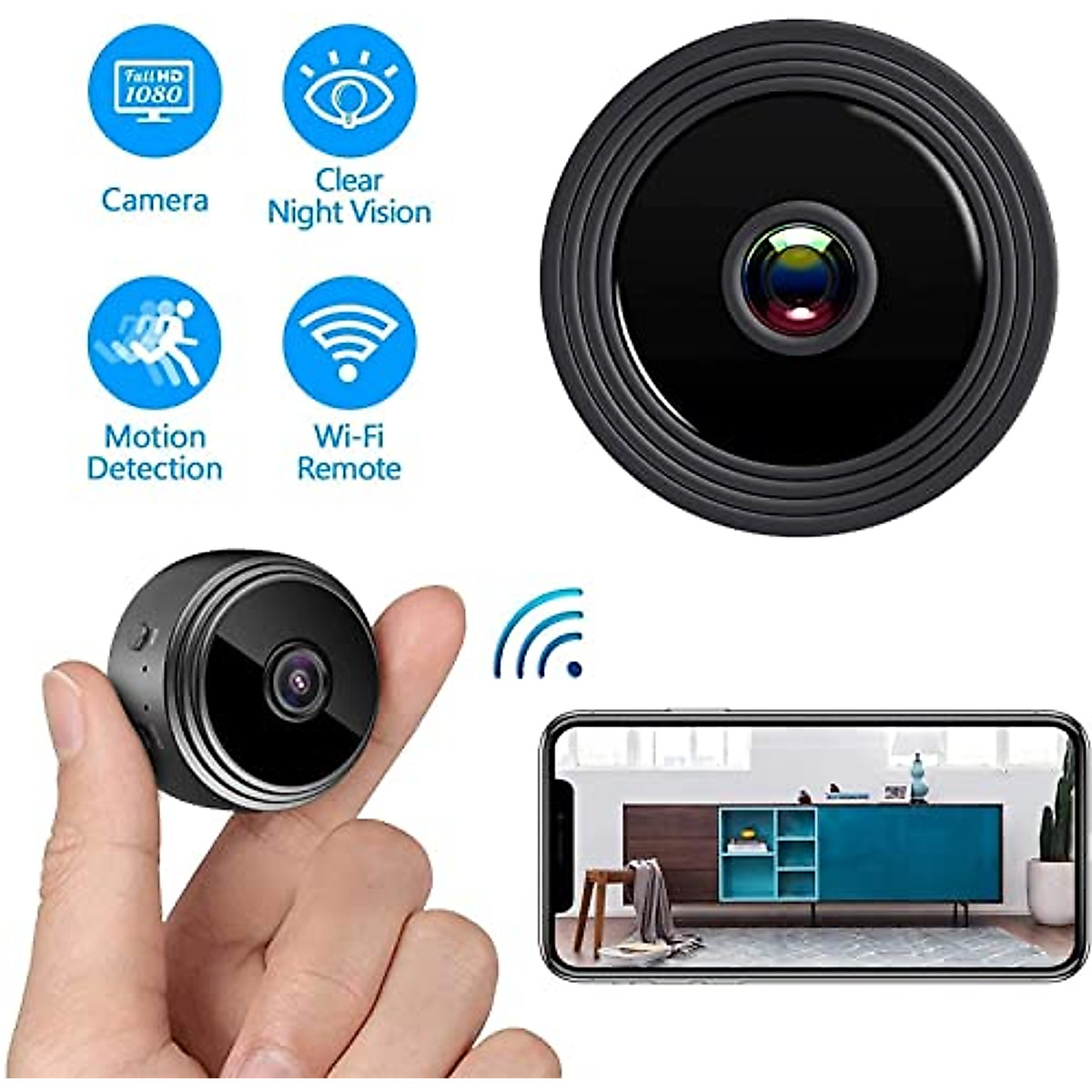 Zone Flex Camera, Wireless Wifi Motion Detects Magnetic Camera, Monitor Detection Tiny Cameras for Indoor/outdoor, Mini 1080p Wireless Magnetic Security Camera, Car Cameras for Surveillance (White)