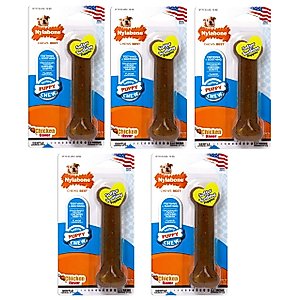 Nylabone 5 Pack of Puppy Chew Bone Toys, Medium, Chicken Flavor, Made in The USA