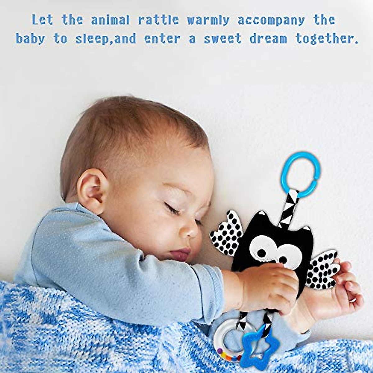 teytoy Baby Toys for 0, 3, 6, 9, 12 Months, Animal Hanging Baby Rattles, Baby Bed Crib Car Seat Travel Stroller Soft Plush Crinkle Toys for Infant, Newborn Birthday Gifts(4 Pack)