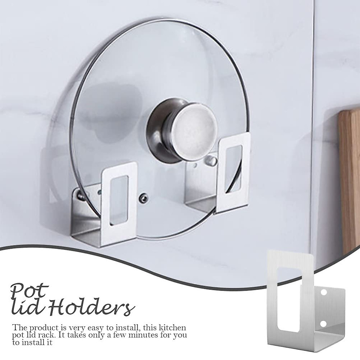 Hemoton 2 Pairs Pot Lid Rack Wall Mounted: Stainless Steel Pan Lid Organizer Holder Self Adhesive Pot Lid Holders Kitchen Cooking Utensil Tool Silver