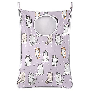Cute Cat Hanging laundry basket Purple Cat Collapsible Large Laundry Hamper Green White for Cloth Toys Storage Baskets Hanging Laundry Baskets for Bathroom Living Room Hanging Behind the Door 30x20 Inches