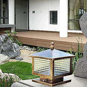 JSBDPHW Outdoor Post Light Lamps Courtyard Wall Waterproof Column Light Glass Lampshade Wrought Iron E27 Post Light Villa Gate Base Landscape Light